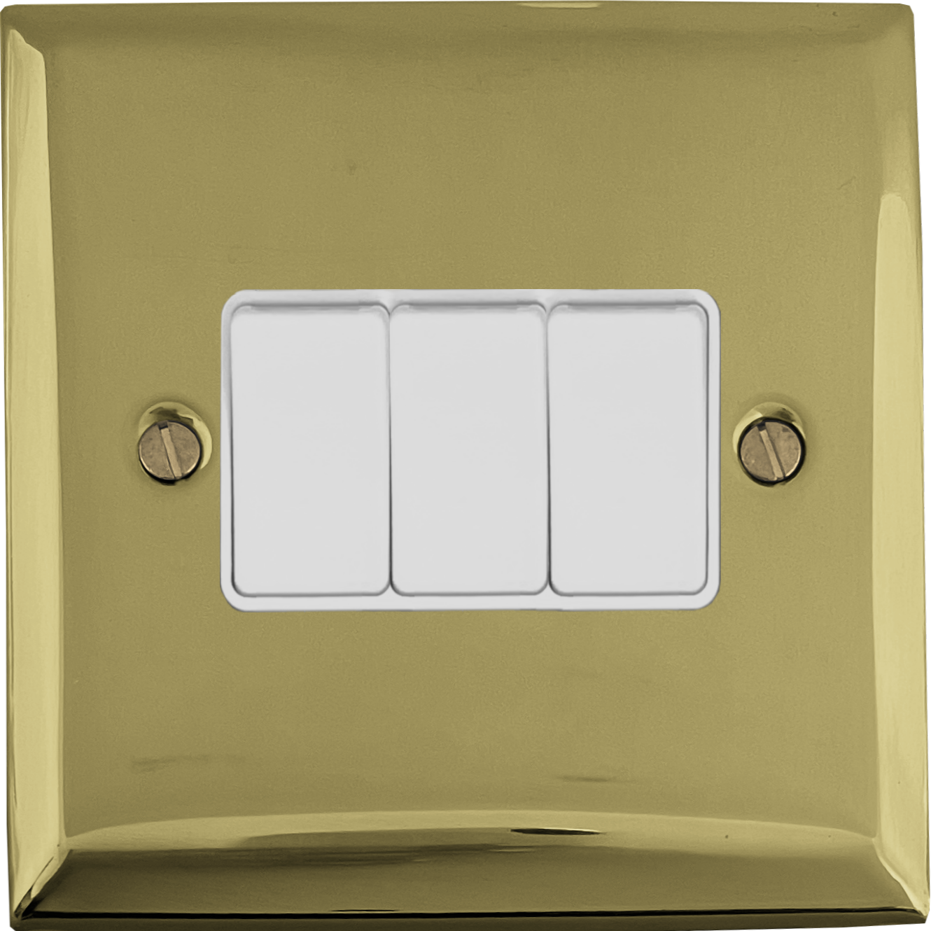 G+H Spectrum Polished Brass Light Switch (3 Gang/White Switches)