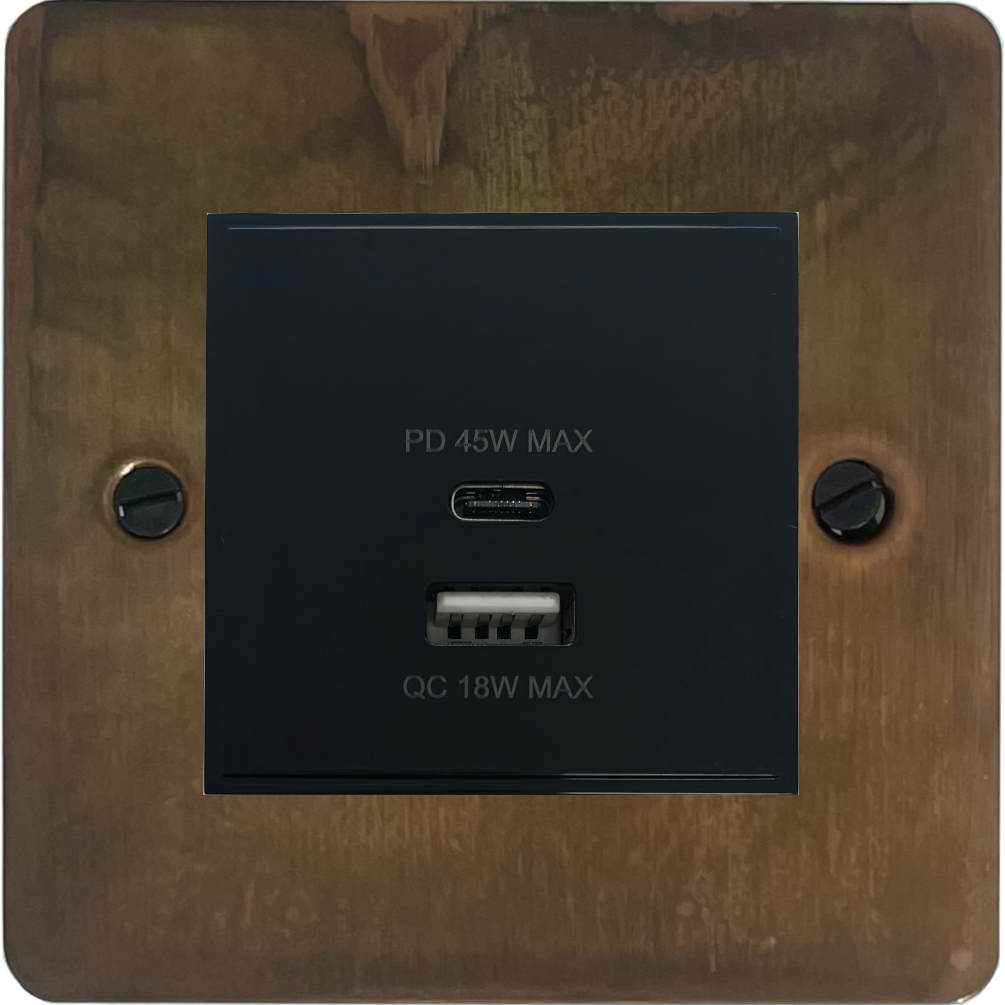 G+H Flat Tarnished Copper USB Charger (Dual USB A + C Quick Charge) (1 ...