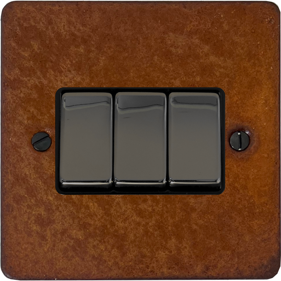 G+H Flat Rust Light Switch (3 Gang/Metal Switches)