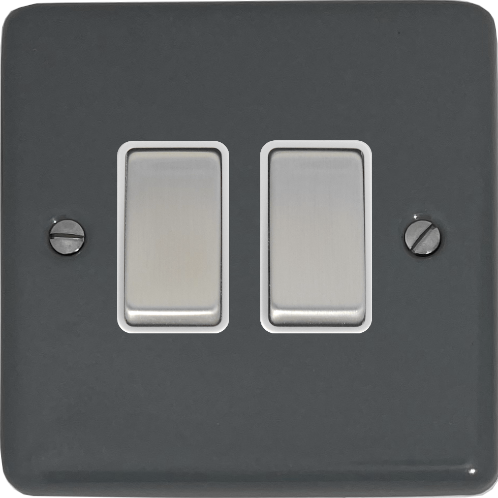 Contour Dark Grey Light Switch (2 Gang/White Insert/Metal Switch)