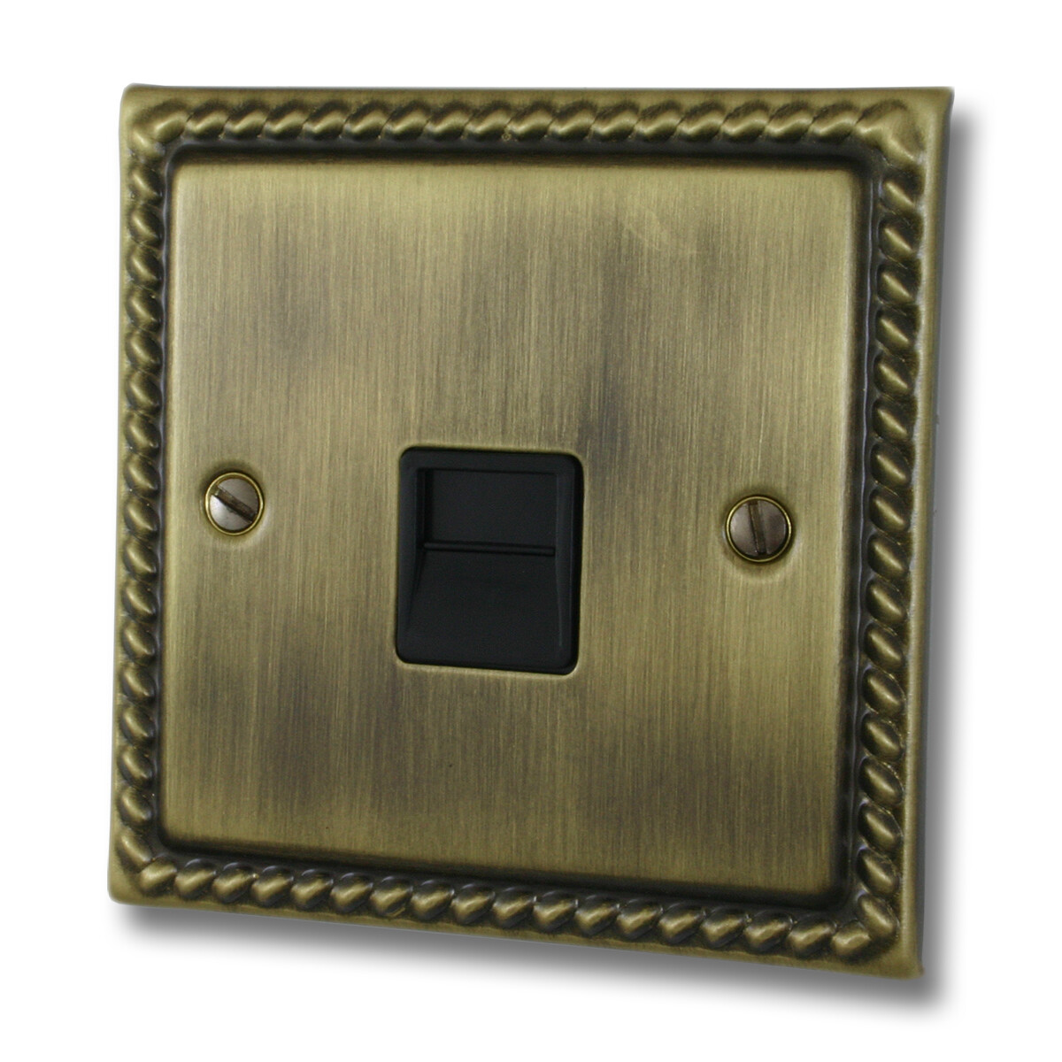 G+H Georgian Antique Brass Telephone Socket (Master/ Black Insert)