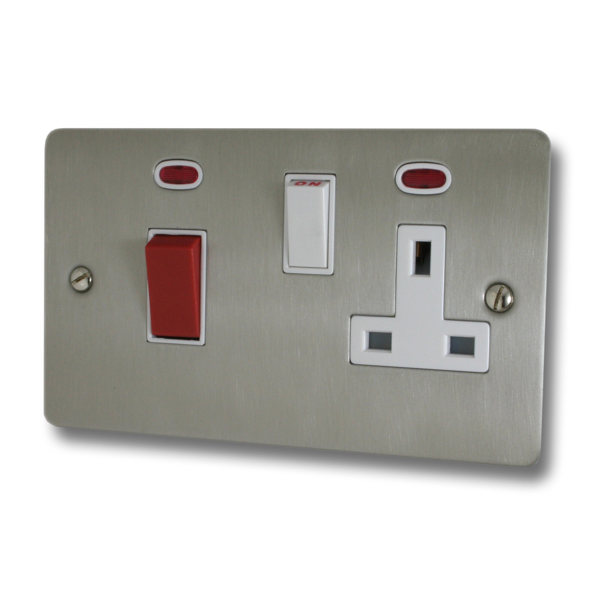 G+H Flat Brushed Steel Cooker Switch with Socket (White Switch)