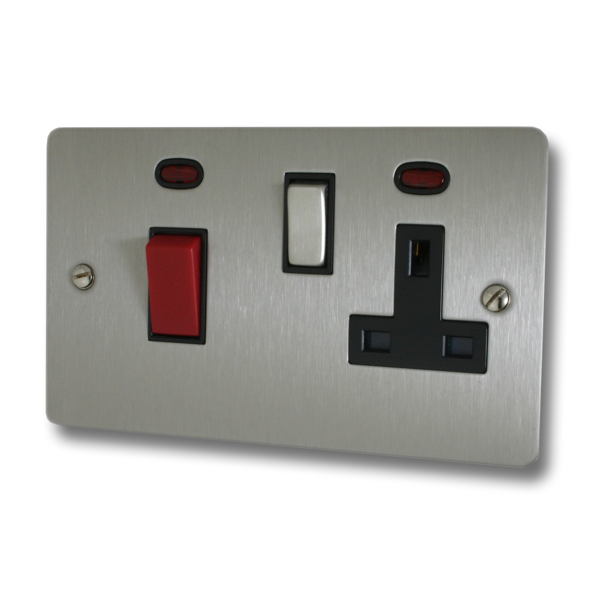 G+H Flat Brushed Steel Cooker Switch With Socket (Black Insert/Satin ...