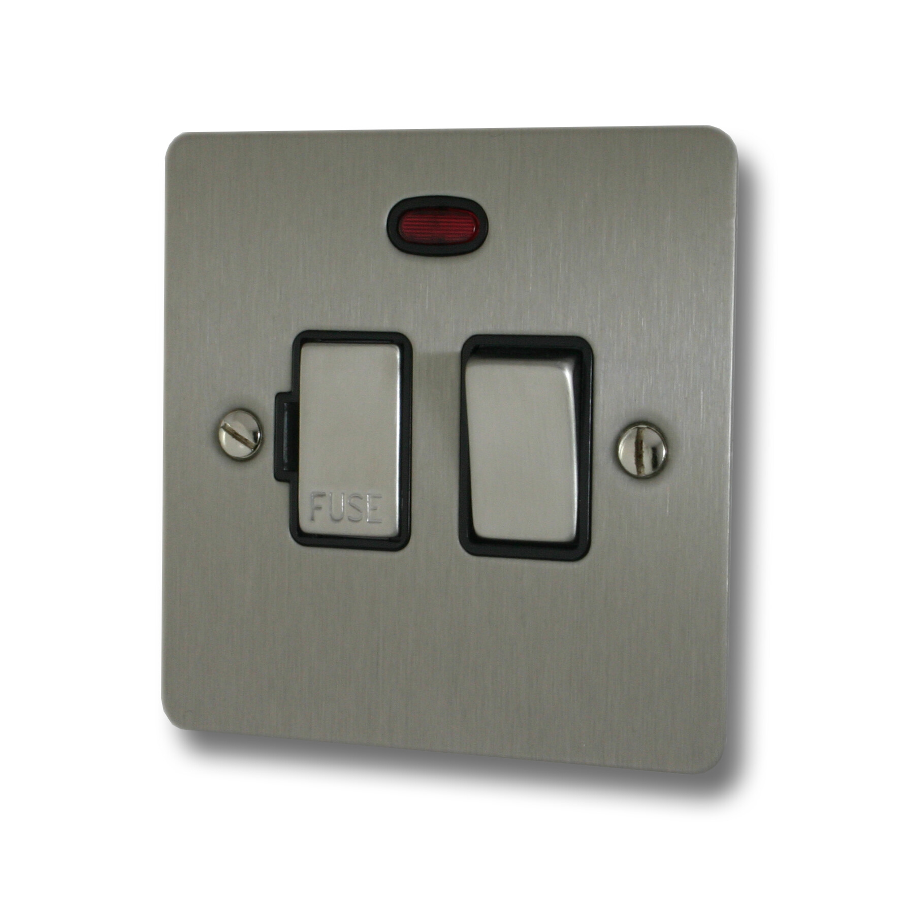 G+H Flat Brushed Steel Switched Fused Spur with Neon (Black Insert ...