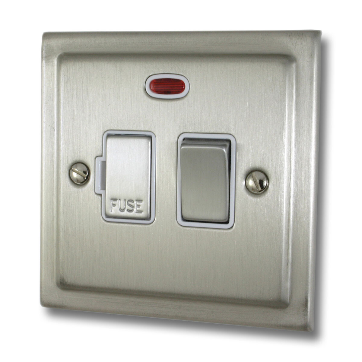 G+H Satin Nickel Switched Fused Spur (Neon/Metal Switch/White Insert)
