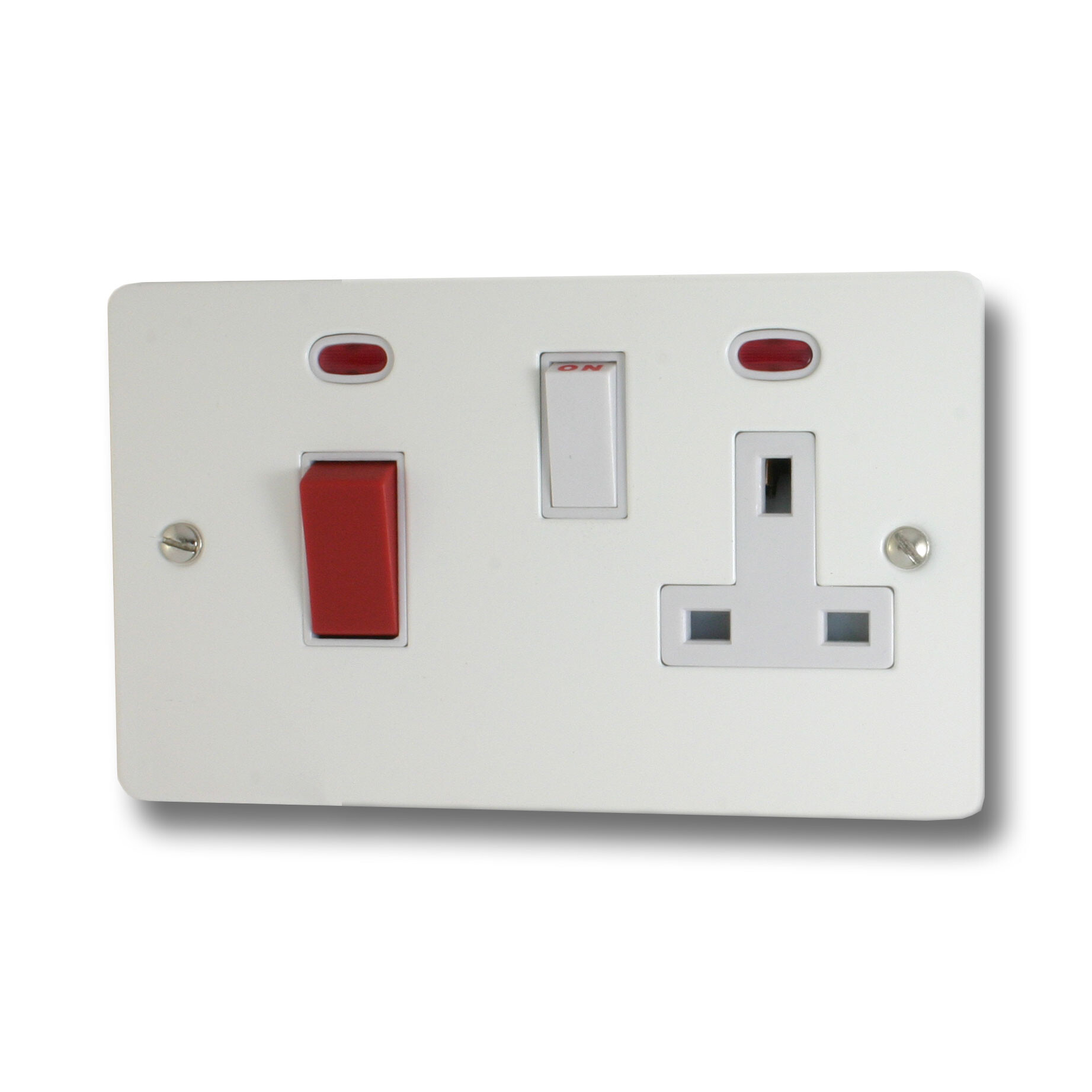 G+H Flat White Cooker Switch with Socket (45 Amp/Double Plate/White Switch)