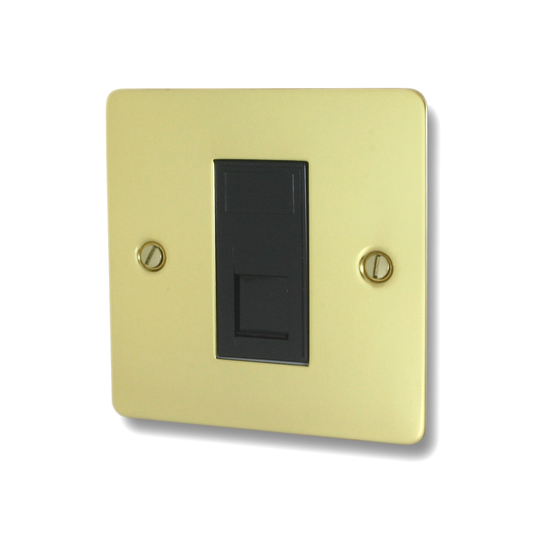 G+H Flat Polished Brass Unlacquered RJ45 Socket (1 Gang/Black Insert)