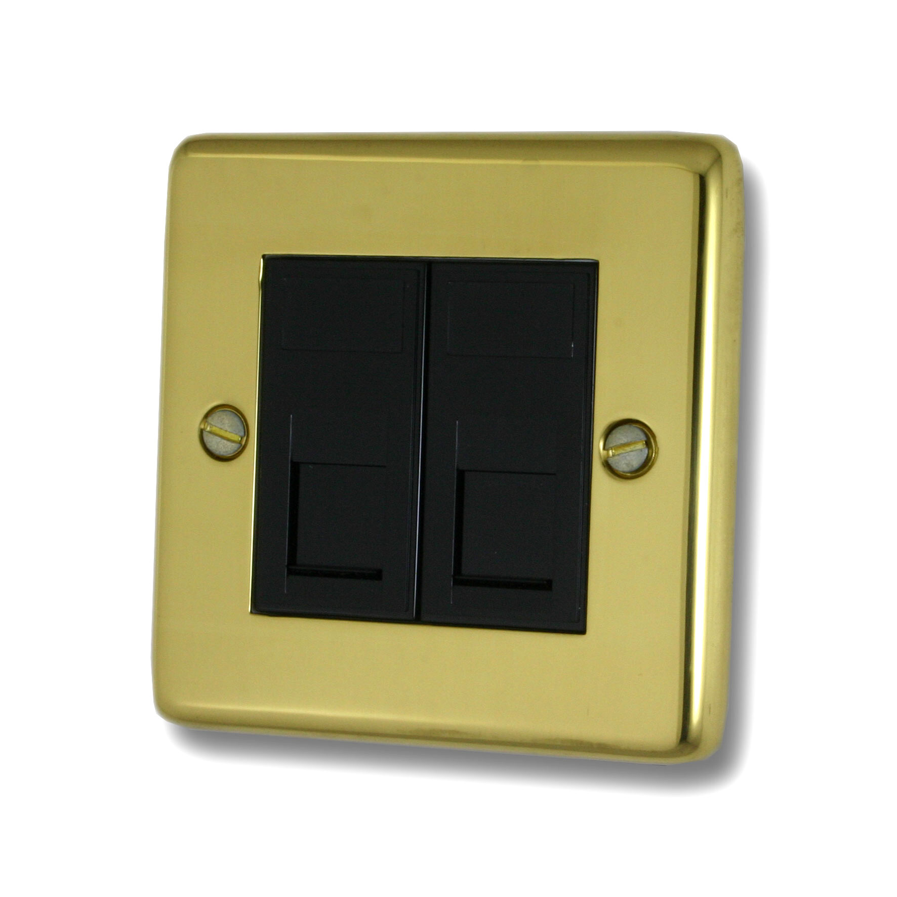 G+H Contour Polished Brass Unlacquered RJ45 Socket (2 Gang/Black Insert)
