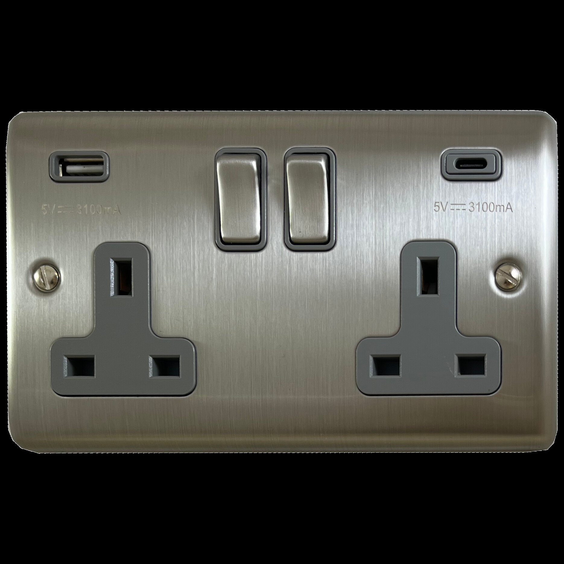 Brushed Steel Socket with USB (2 Gang) from Socket Store