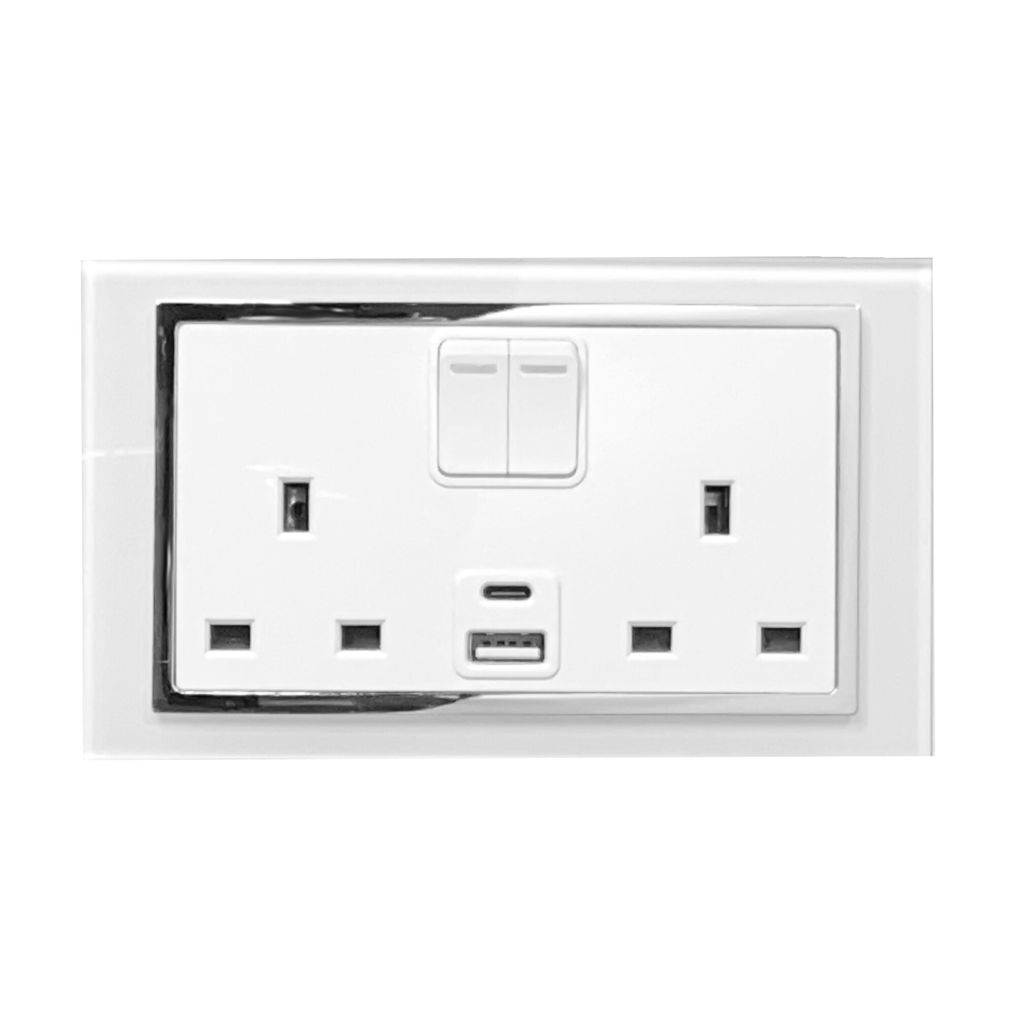 Retrotouch White Double Socket with USB (2 Gang/USB-A and USB-C/Chrome ...