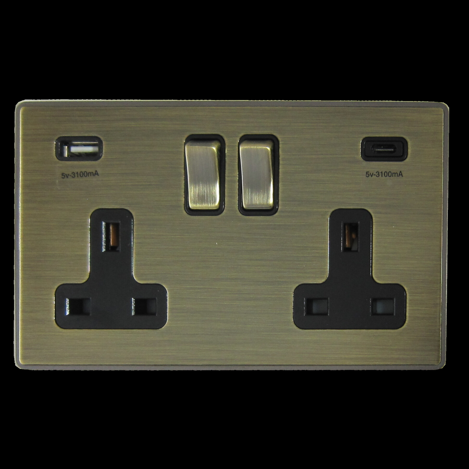 G+H Screwless Antique Brass Socket with USB (USB-A and USB-C/Black ...