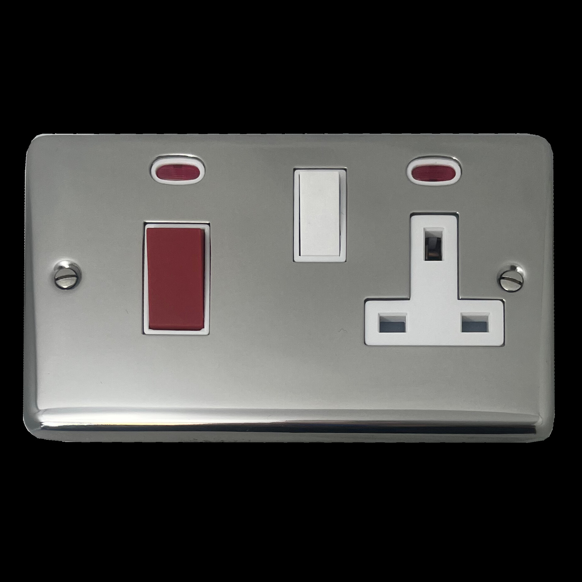 G+H Polished Steel Cooker Switch with Socket (White Switch)