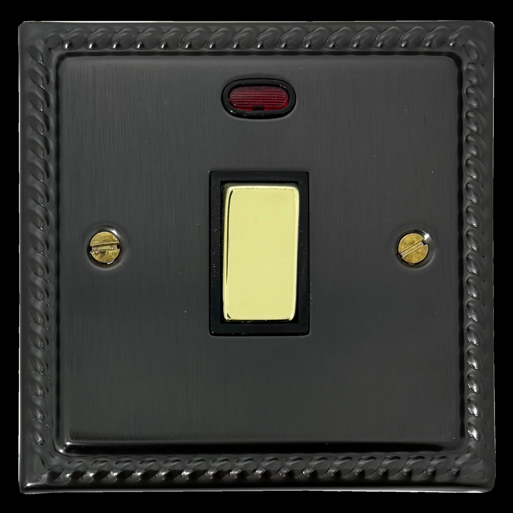G+H Georgian Black Bronze 20 Amp DP Switch With Neon (Black Inserts)