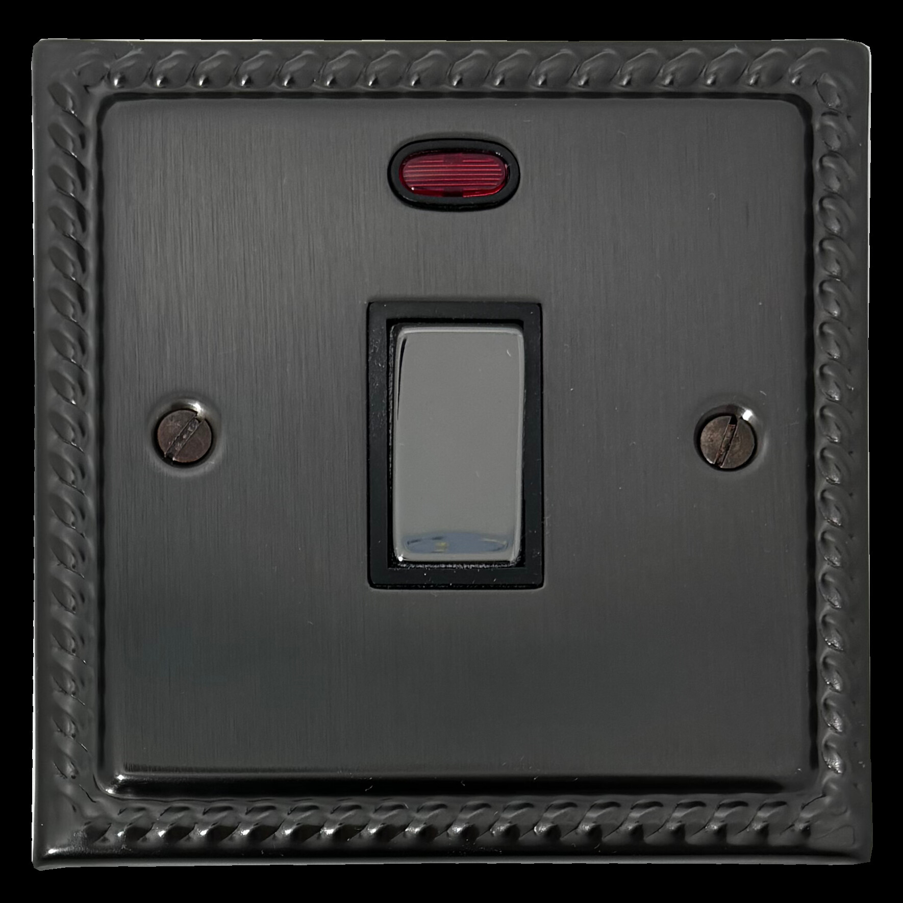 G+H Georgian Black Bronze 20 Amp DP Switch With Neon (Black Inserts)